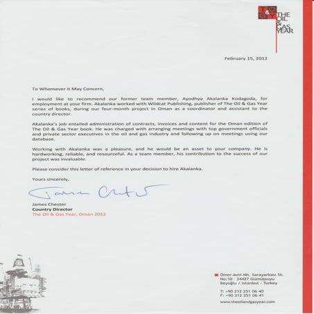 Reference letter from The Oil & Gas Year, Oman | PDF