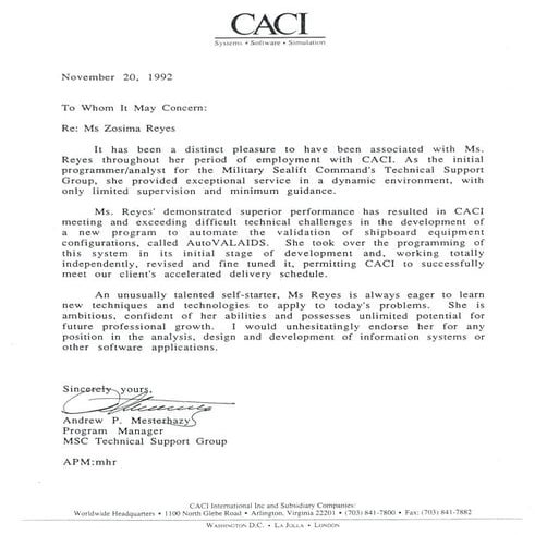 Letter of Reference - Zoey Reyes - CACI | PDF