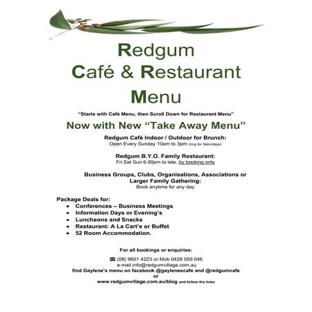 New Complete Redgum Menu 2017 | PDF