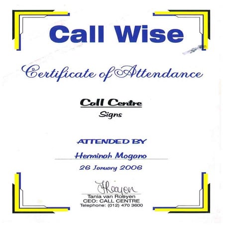 Call Wise Certificate of Attendance | PDF