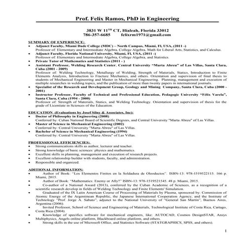 Resume - Prof. Felix Ramos, PhD | DOC