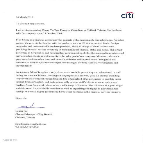 reference letter citibank | PDF