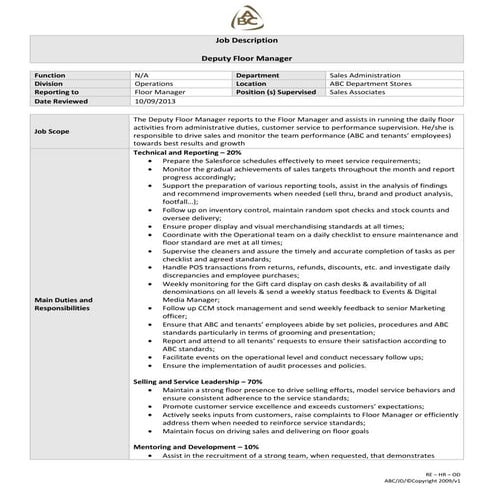 02. Deputy Floor Manager | PDF | Human Resources | Business