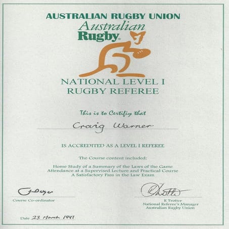 Australian Rugby Union National Level 1 Rugby Referee | PDF