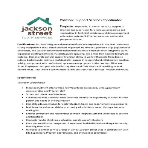 Support Services Coordinator | PDF | Non-Profit Organizations | Industries