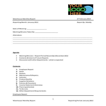 Example Warehouse Monthly Report Template | DOCX