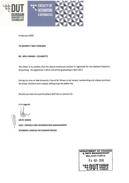 Reference Letter - Andile Ninwa | PDF