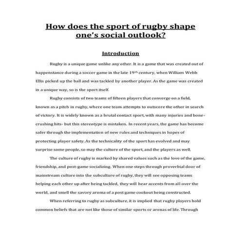 How does the sport of rugby shape one’s social outlook | DOCX | Rugby ...