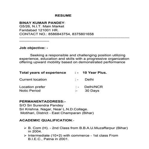Binay resume | DOC