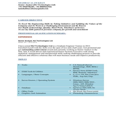 SHAHBAZ KHAN'S RESUME | PDF | Operating Systems | Computer Software and Applications