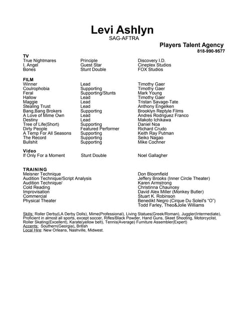 Latest acting resume | PDF | Television | Entertainment