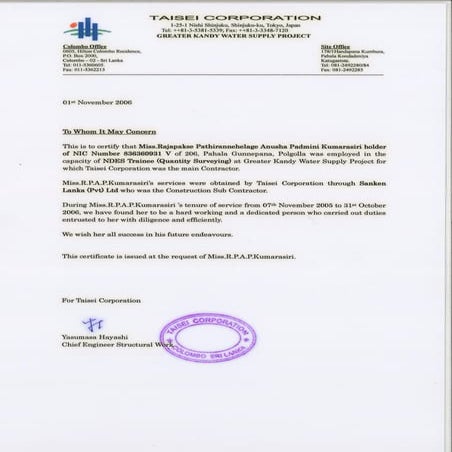 Service Letter - 3 Greater Kandy Water Supply Project | PDF