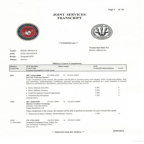 Joint Service Transcript | PDF