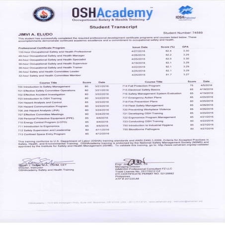 OSHAcademy Student Transcript | PDF