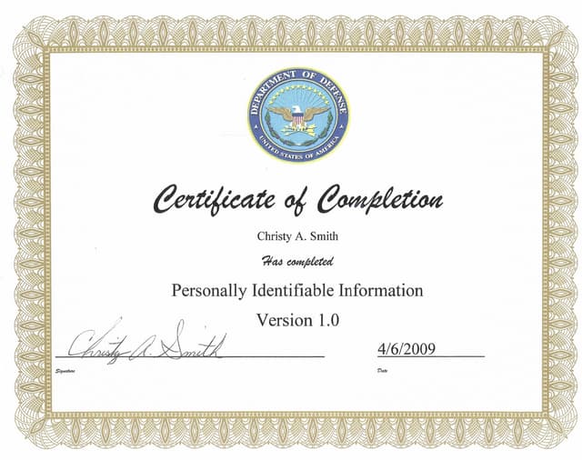 Army Certificate Of Completion Template