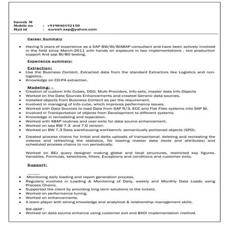 suresh resume BI ABAP | DOC | Databases | Computer Software and Applications