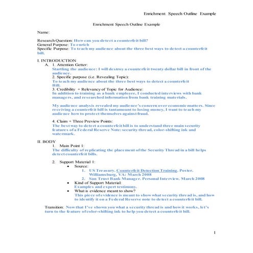 Speech 2 Assignment SAMPLE OUTLINE | DOCX