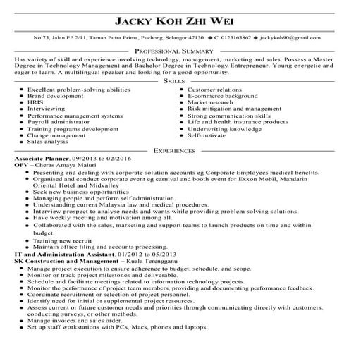 Koh Zhi Wei Jacky Resume 1 | PDF