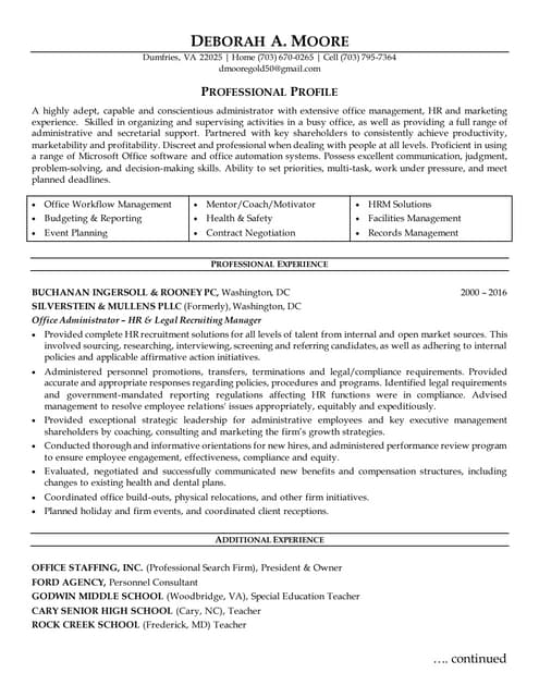 Debra L Morehouse Short Resume | DOC