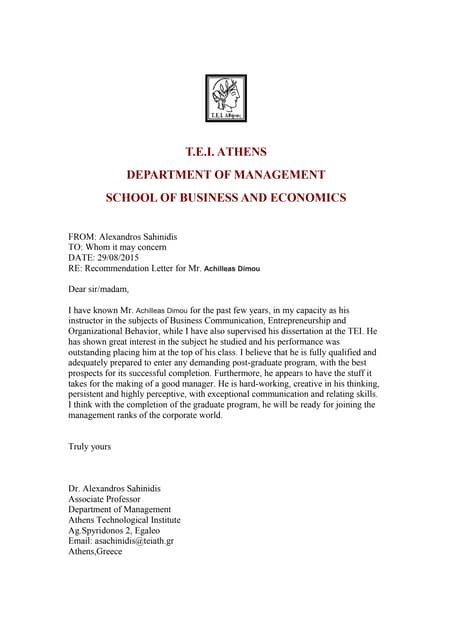 Manos Kafetzopoulos Recommendation Letter for Achilleas Dimou 2015 | DOC