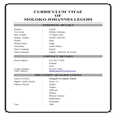 CURRICULUM VITAE. afrikaans docx | DOCX