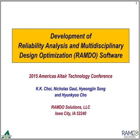 Development of Reliability Analysis and Multidisciplinary Design Optimization (RAMDO) Software | PDF