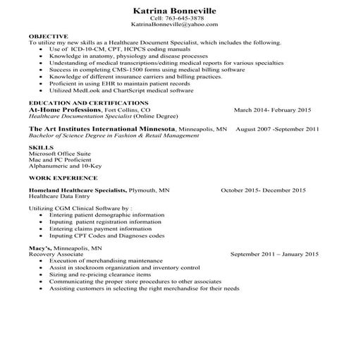 Katrina Bonneville Resume | DOC