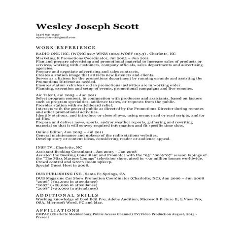 Radio on air talent CV template | DOCX