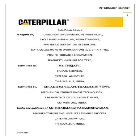 Caterpillar Summer Internship report | DOCX