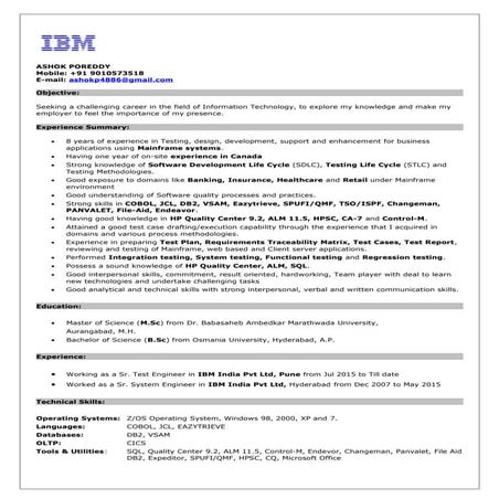 Ashok Poreddy_IBM_ Mainframes_8yrs | DOC | Computer Software and Applications | Computing