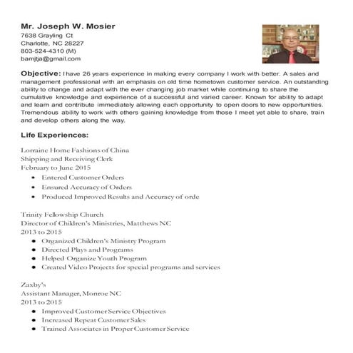 Joe's Resume' | DOCX | Business | Business and Finance