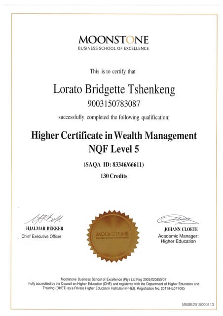 Milpark NQF 5 Certificate Certified | PDF
