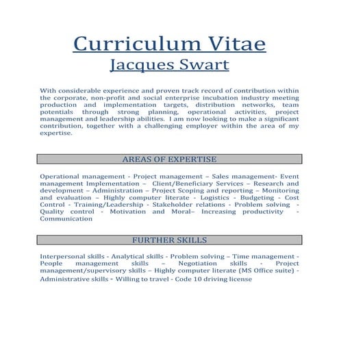 CV - Jacques Swart 2015 | PDF
