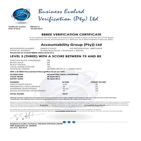 BBBEE certificate 2015 | PDF