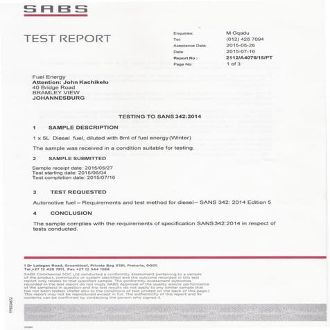 FUEL-ENERGY-LABORATORY-TEST-FOR-DIESEL | PDF