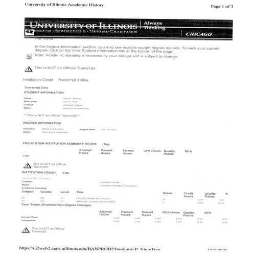 UIC- Unofficial Transcripts | PDF