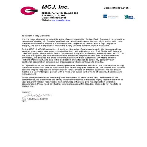 Smith Letter of recomendation | PDF