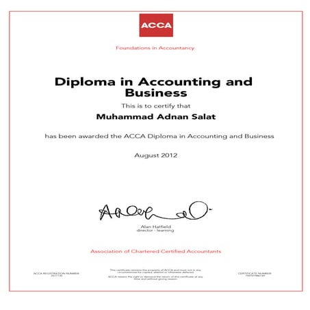 Diploma Certificate ACCA | PDF