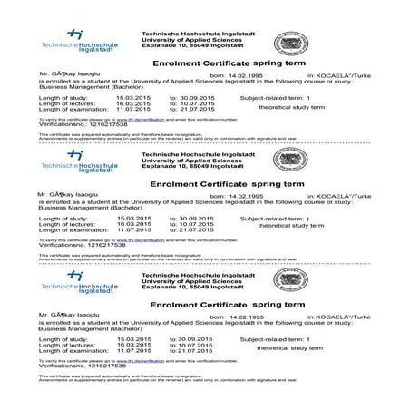 Enrolment Certificate - SS | PDF