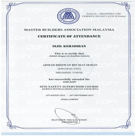 Certificate Of Attendance SSS | PDF