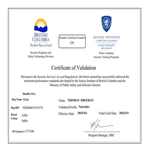 SHEEHAN Narcotic Certificate | PDF