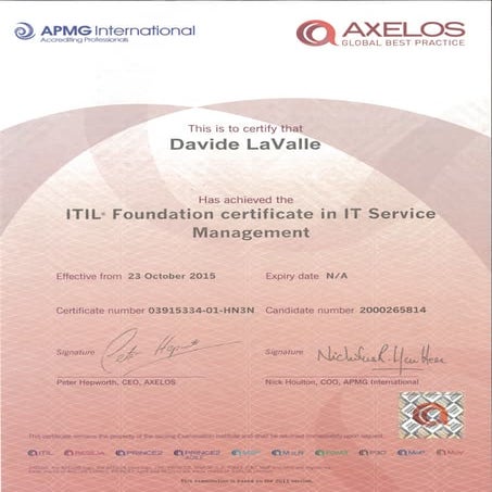 Certificato ITIL Foundation DLV | PDF