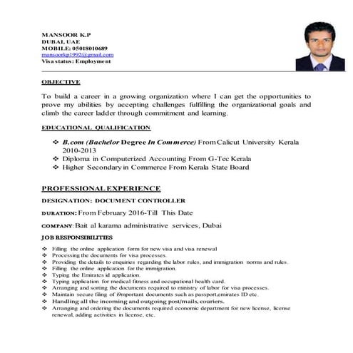 MANSOOR KP CV | DOCX