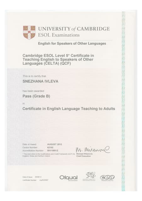CELTA Certificate | PDF