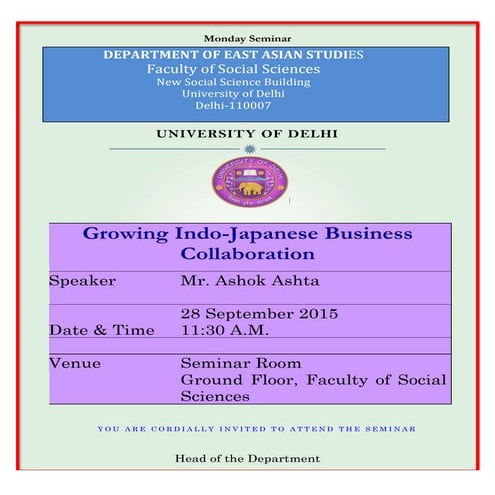 Delhi University Seminar Notice (28 Sep 2015) | PDF