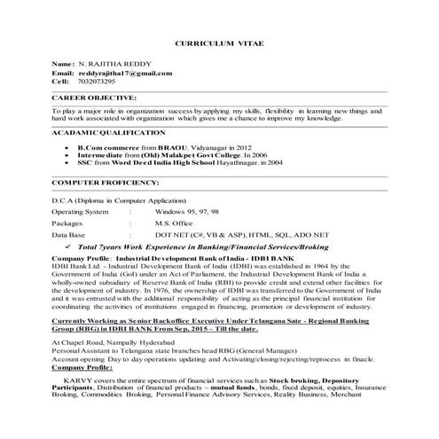 Rajithareddy CV | DOCX