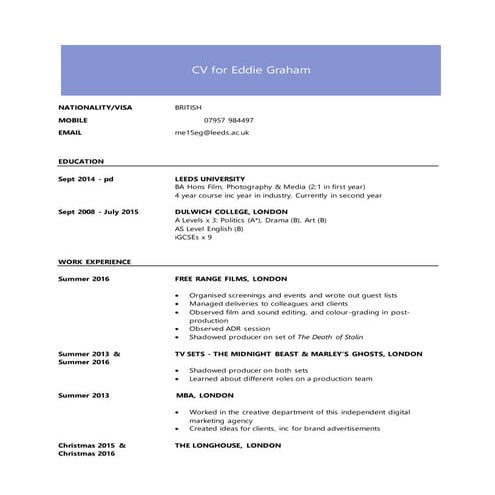 Eddie Graham CV - For Internship | DOCX