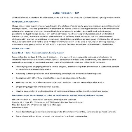 Julie Robson CV February 2016 | PDF