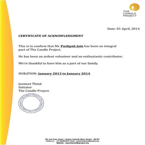 Certificate Pushpak | PDF