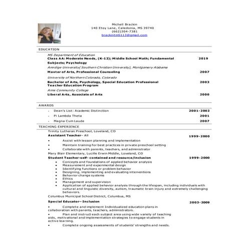 brackinresume2 | DOCX | Professional School | Postgraduate Education